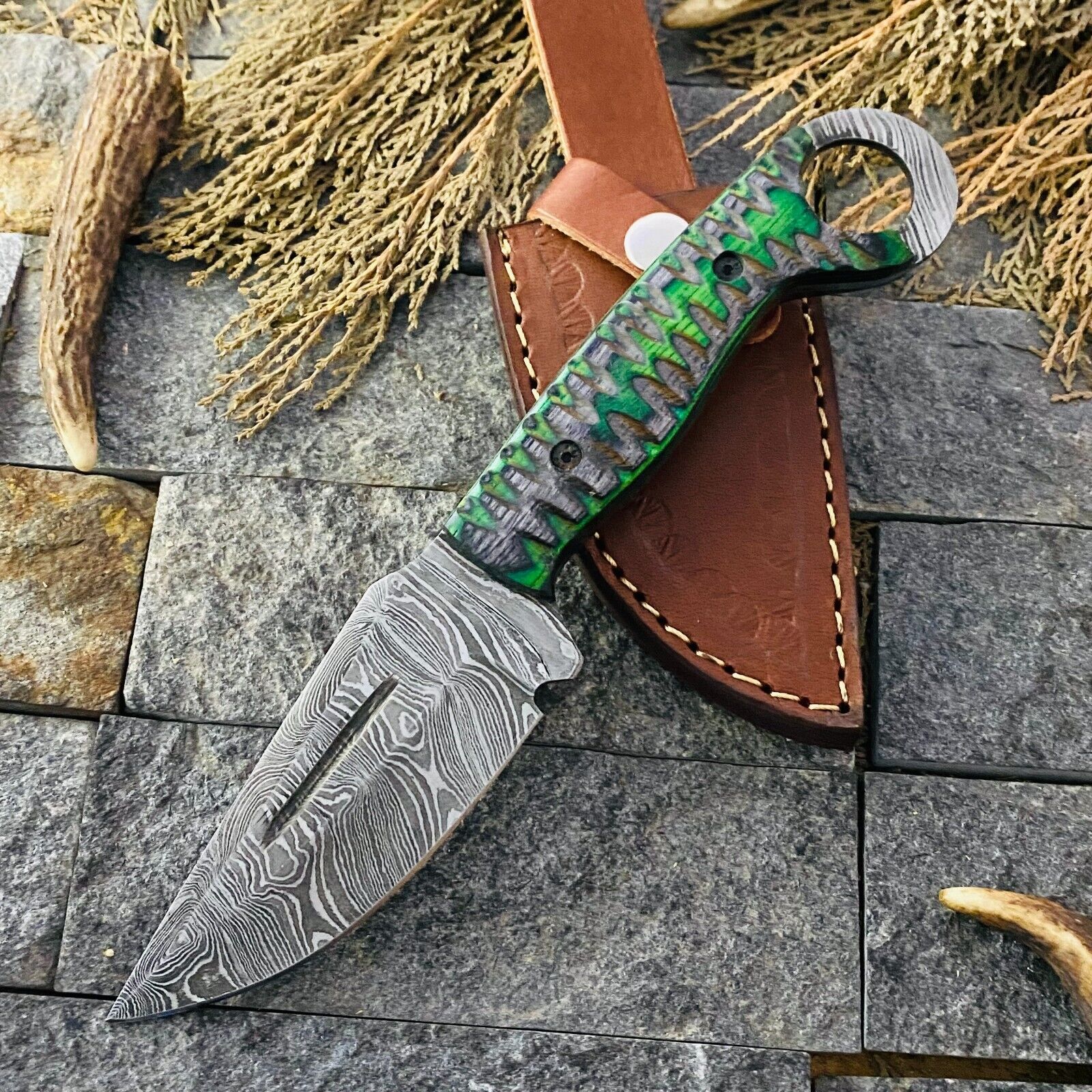 Texan Knives Custom Handmade Small Hunting Knife – Damascus Steel Blade ...