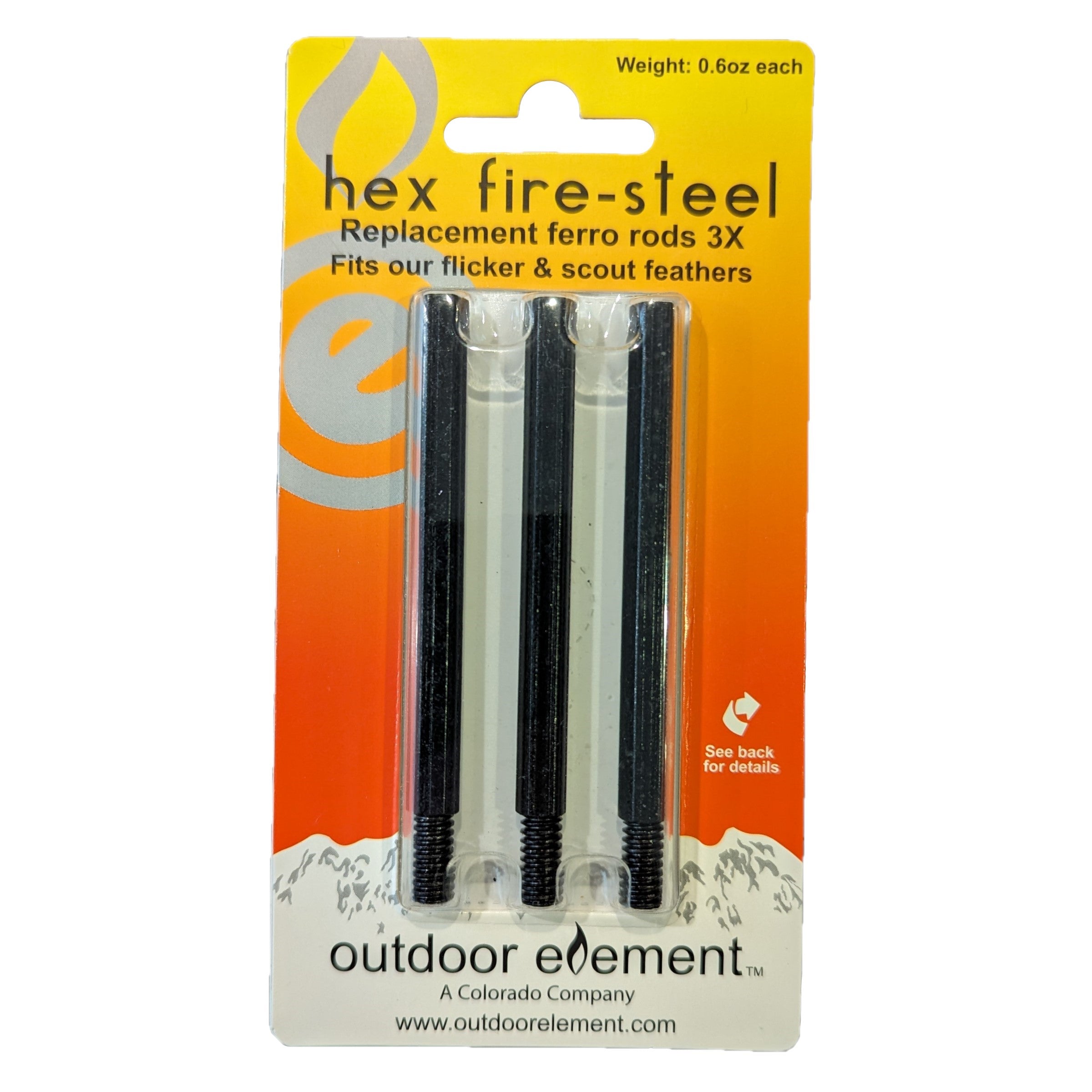 Hex Fire-Steel Replacement 3pk Ferro Rods for Scout and Flicker Feather ...