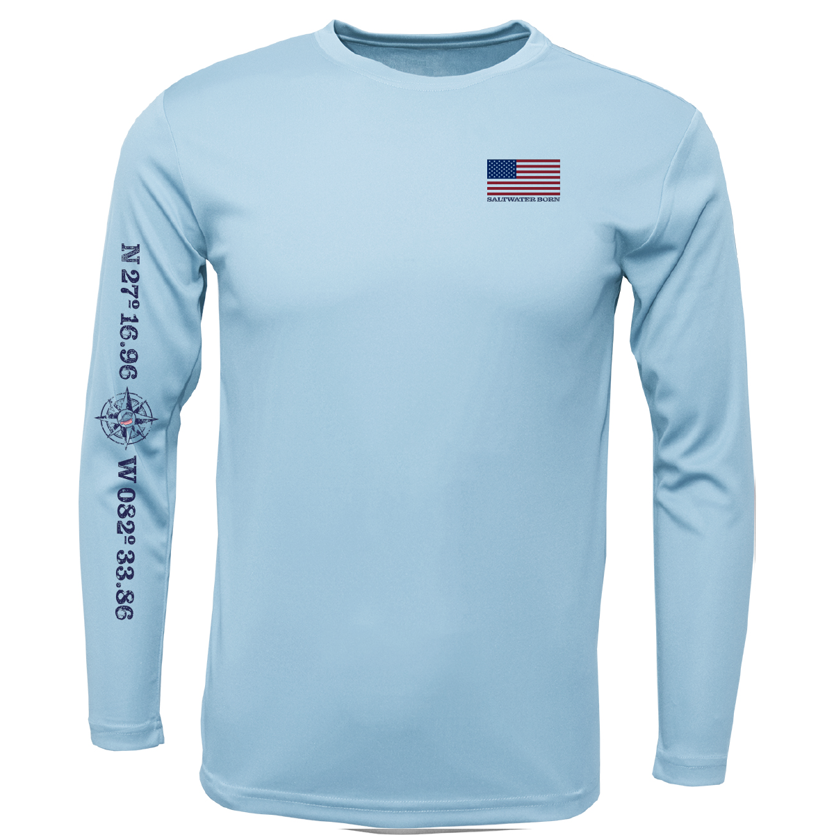Siesta Key American Flag On Chest Long Sleeve UPF 50+ Dry-Fit Shirt ...