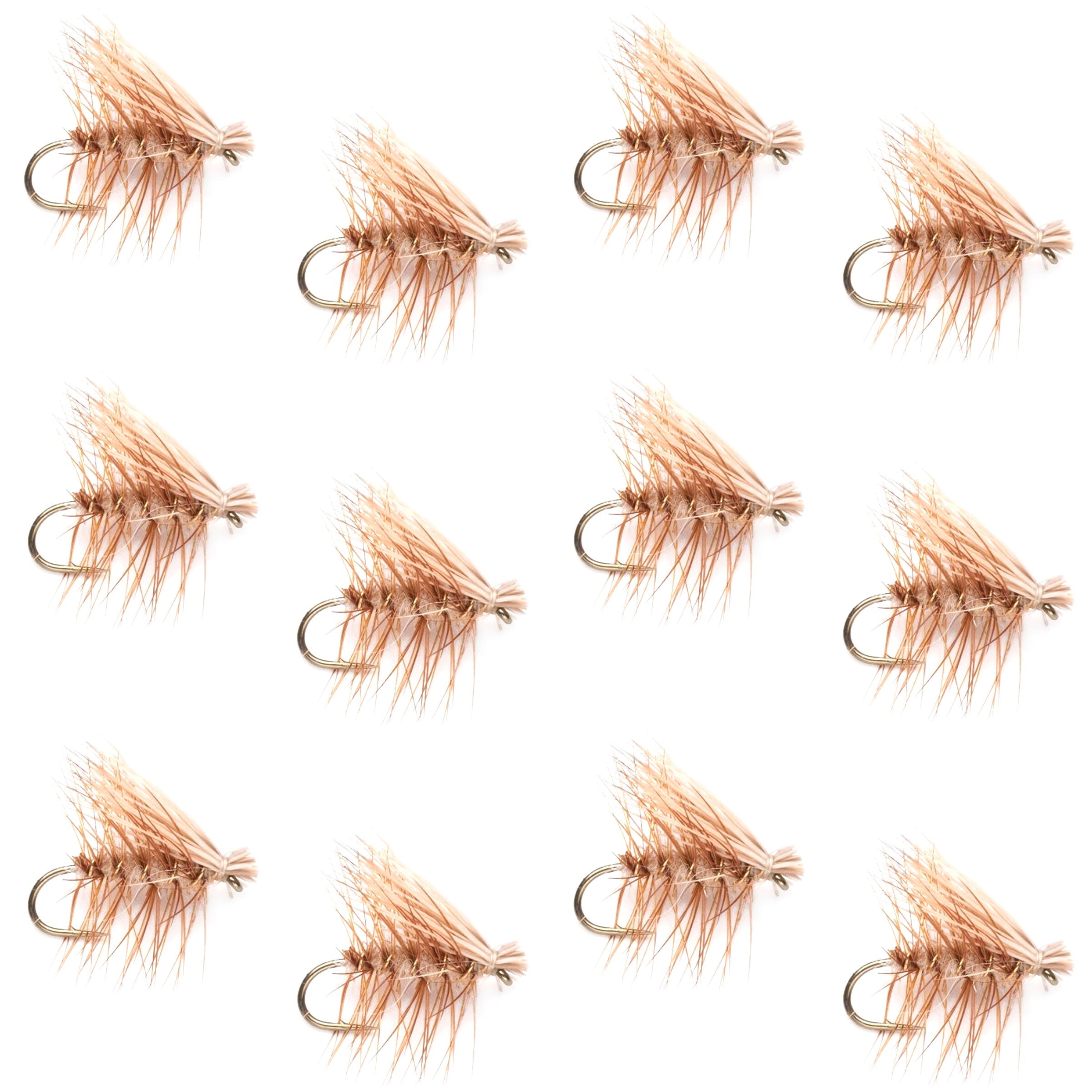 The Fly Fishing Place Barbless Tan Elk Hair Caddis Classic Trout Dry Flies 1 Dozen Flies Size 12 ...