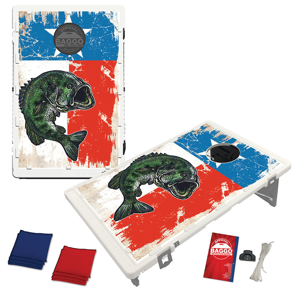 Baggo Texas Flag Bass Baggo Portable 2x3 Cornhole Bean Bag Toss Game ...