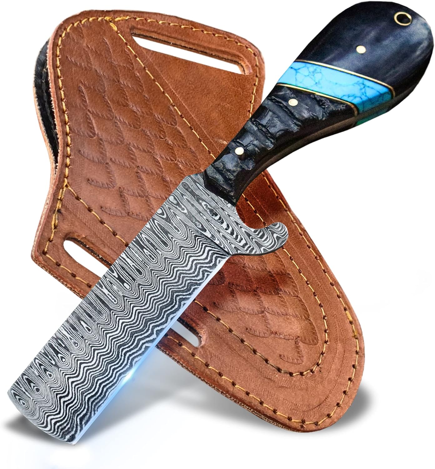 Texan Knives Custom Handmade Bull Knife – Damascus Steel Blade ...