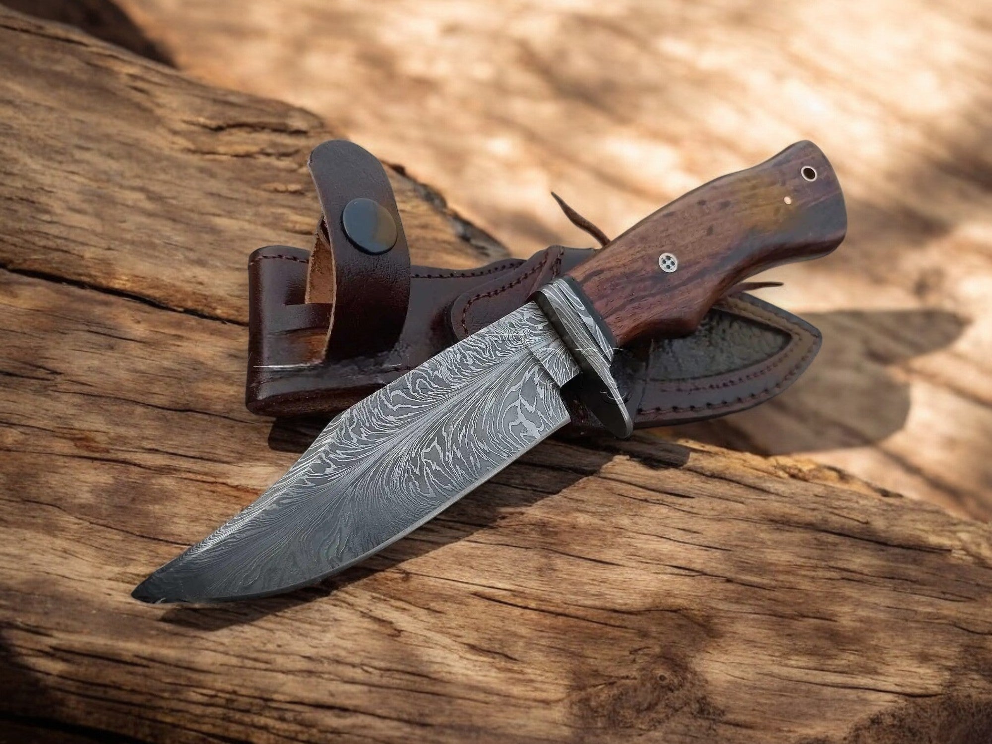 Damascus Knife Store Handmade Bowie Knife | Feather Pattern Damascus ...