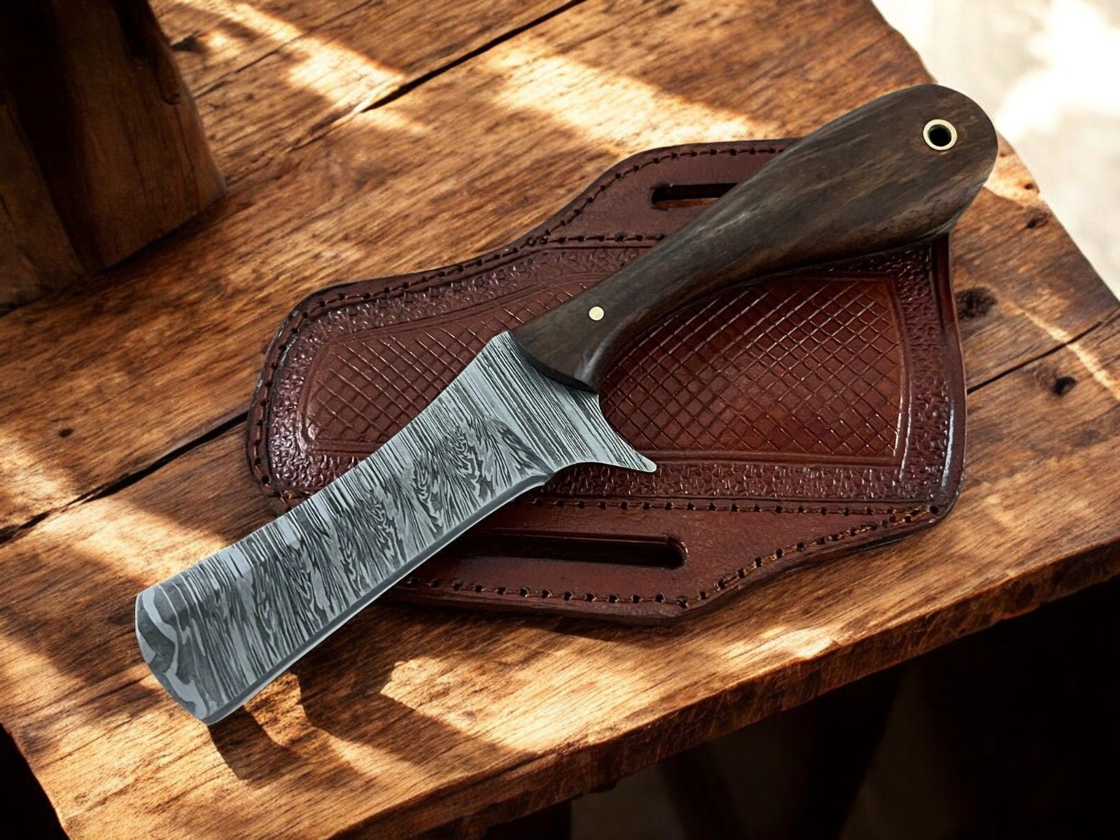 Damascus Knife Store Handmade Damascus Bull Cutter Knife with Rosewood ...