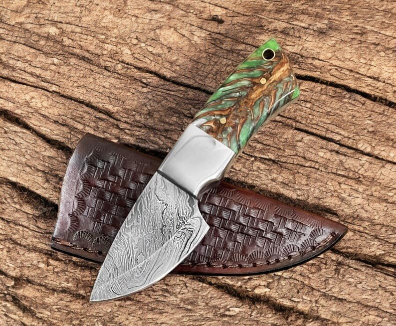 Damascus Knife Store Handmade Damascus Skinning Knife with Epoxy Pine ...