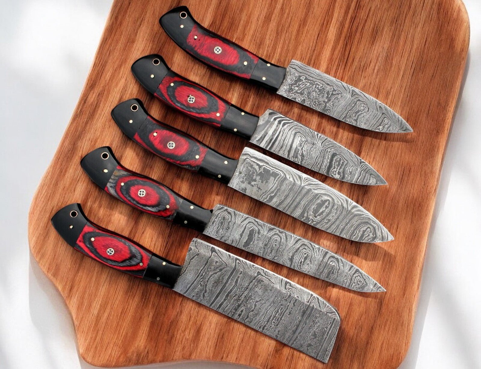 Damascus Knife Store Handmade Kitchen Knives Set – Exotic Wood & G10 ...
