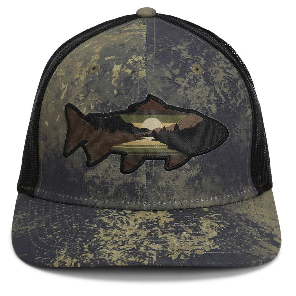 Paramount Outdoors Sunset Trout Fly Fishing Mesh Back Hat Fish Mountain ...