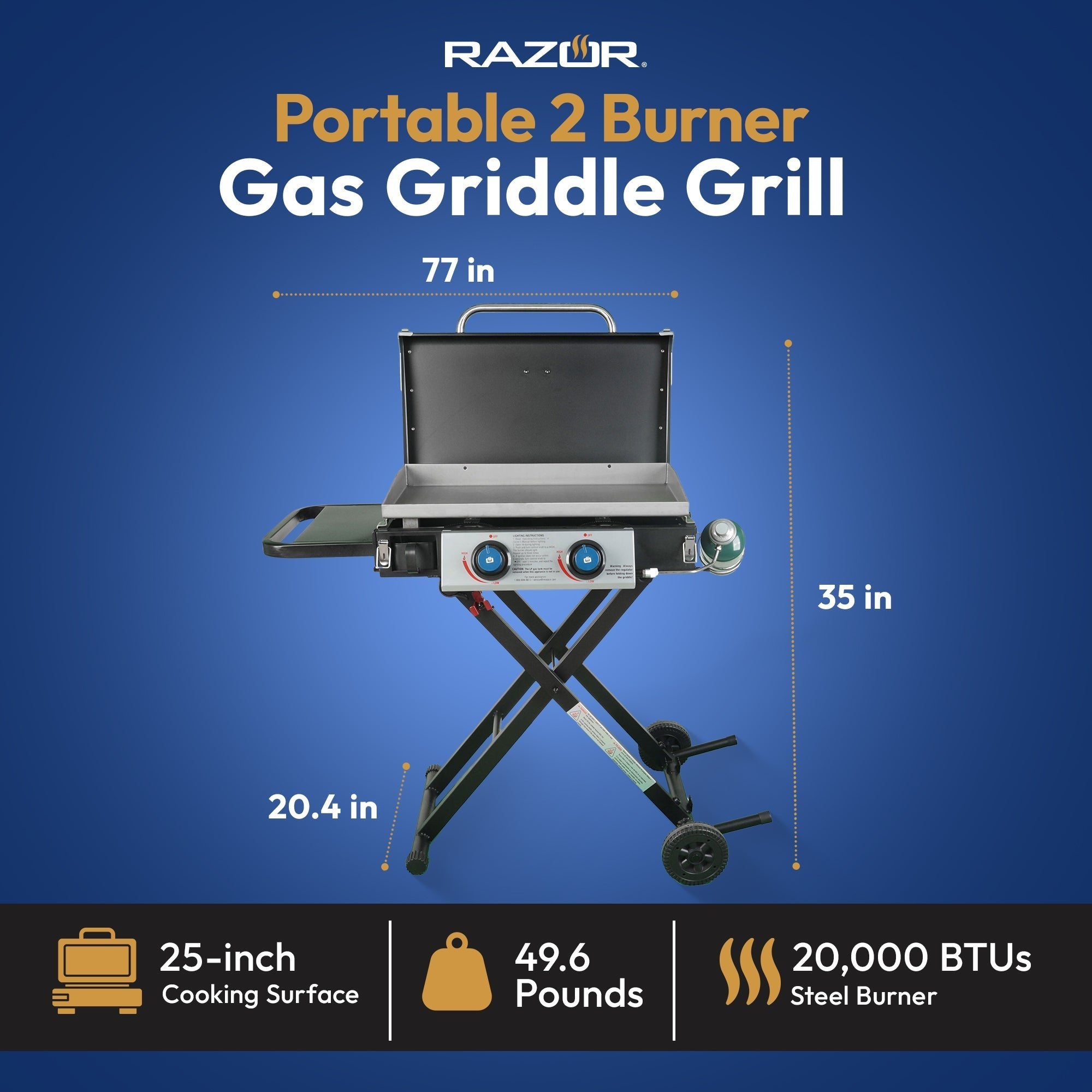 Razor Griddle GGC2030M 25" 2 Burner LP Propane Gas with Folding Shelf ...